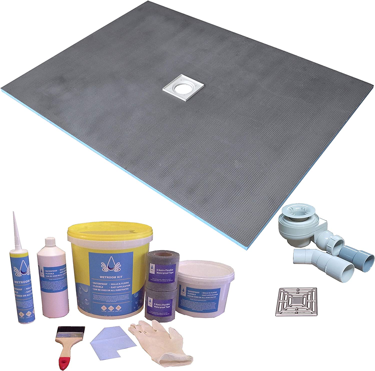 Wetroom Kit Square Grate Tile Base Tray, Waste, Tanking System (Y/S)